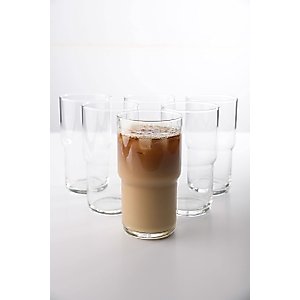 LEMONSODA Modern Iced Coffee Glasses - Stackable Crystal Clear Cups For Any Drink - Water, Coffee, Tea, Expresso, Smoothies - Quality Glassware - Dishwasher Safe - Housewarming Gifts (Set of 6-21oz)
