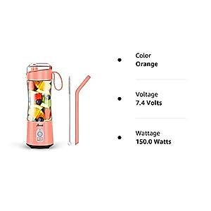 Personal Size Blender Smoothies and Shakes, Aoozi Portable Blenders, Mini Blender USB Rechargeable, Handheld Blender Sports,Travel and Home (Orange)