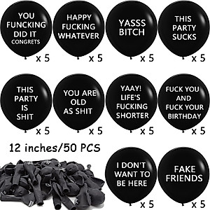 50 PCS Black Abusive Balloons Latex Offensive Balloons, 12 inch Funny Balloon for Adult Party Birthday Graduation Decorations