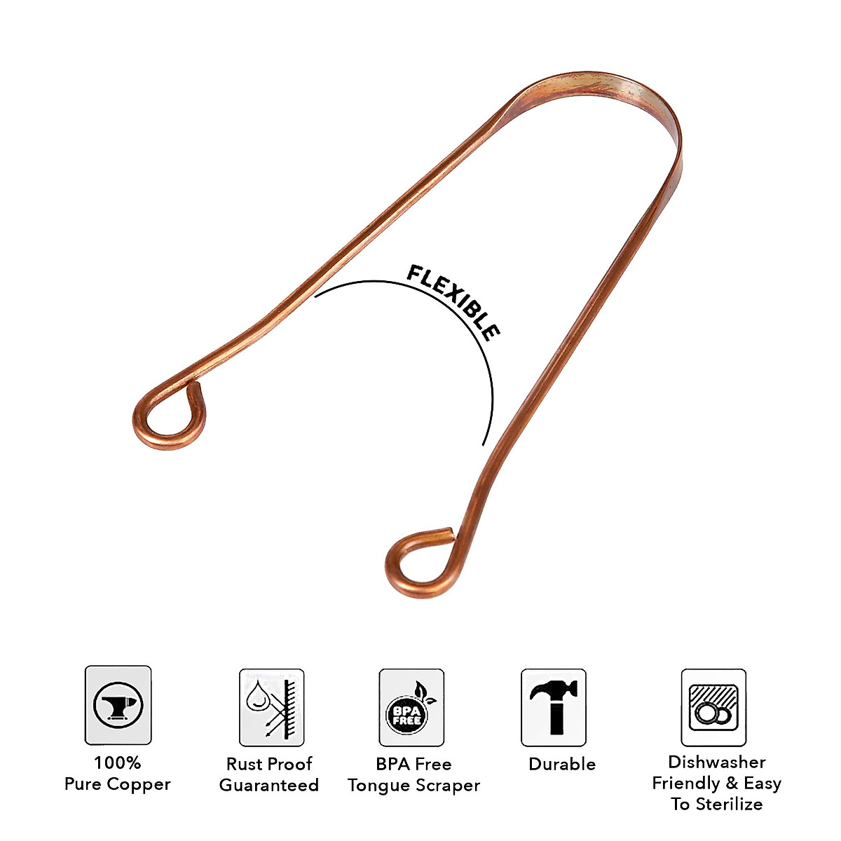 100% Pure Copper & Rust Free Tongue Cleaner, Tongue Scraper with Great Grip & Non-Synthetic Handle | Improve Oral & Gut Health, Eliminate Odor (Medical Grade) For All Ages | Pack of 2