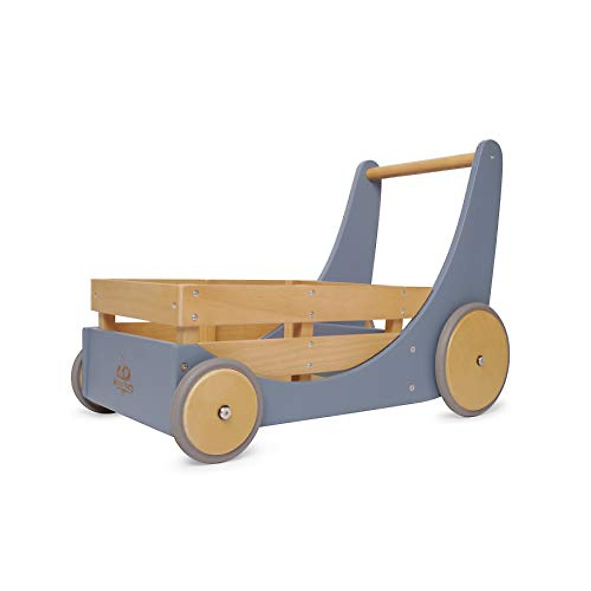Kinderfeets 2-in-1 Wooden Cargo Walker Cart Wagon with Adjustable Rubber Wheels and Removable Basket for Children and Toddlers (Blue)
