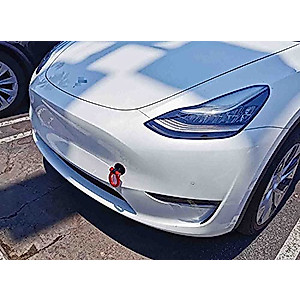 iJDMTOY Red Track Racing Style Front Bumper Tow Hook Ring Compatible With Tesla 2017-up Model 3, 2020-up Model Y, Made of Light Weight CNC Aluminum