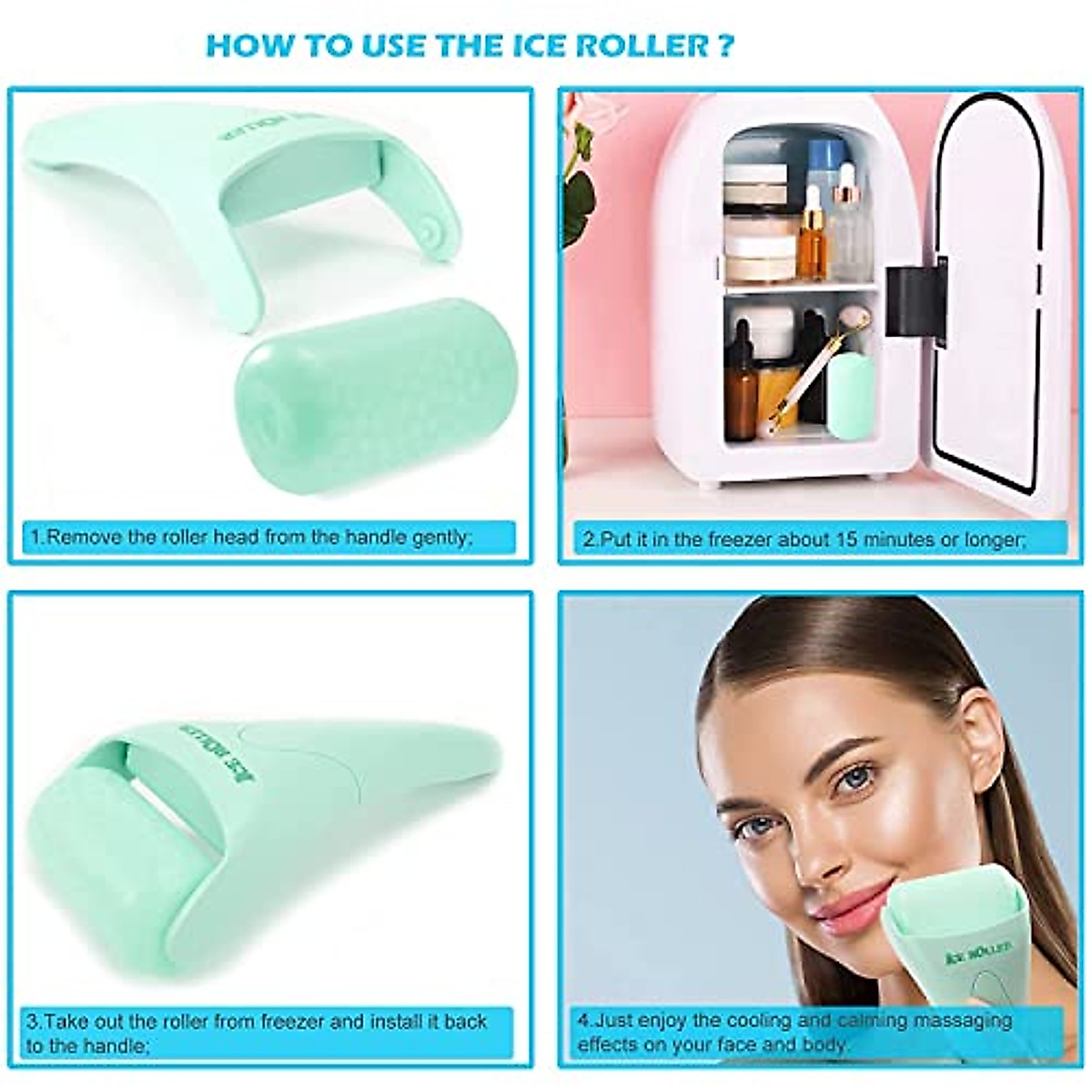 Wonderwin Ice Roller & Stainless Steel Gua Sha Facial Tools, Skin Care Gift Sets for Face & Eyes, Puffiness, Migraine, Pain Relief and Minor Injury, Self Care Gift for Women