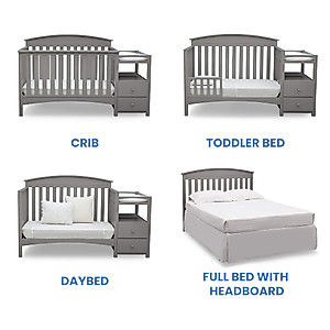 Delta Children Abby Convertible Crib 'N' Changer, Grey + Serta Perfect Slumber Dual Sided Recycled Fiber Core Crib and Toddler Mattress (Bundle)