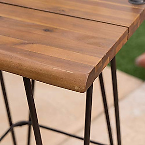 Christopher Knight Home Denali Outdoor Industrial Acacia Wood Barstools with Finished Iron Frame, 2-Pcs Set, Teak Finish / Rustic Metal