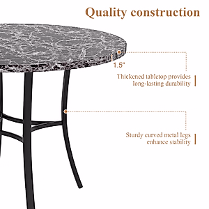 VECELO 36" Round Dining Table for 4, Faux Marble Dinette with Metal Frame for Kitchen, Apartment, Home, Space-Saving, Grey