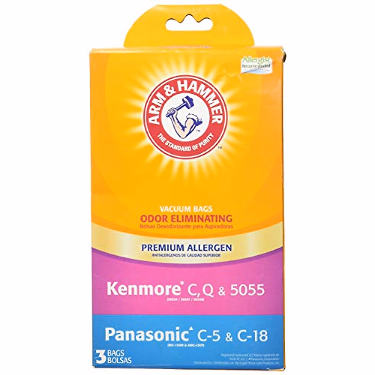 Arm & Hammer Premium Vacuum Bags, Kenmore Style C, Q, & 5055 - Odor and Allergen Eliminating, 3 bags