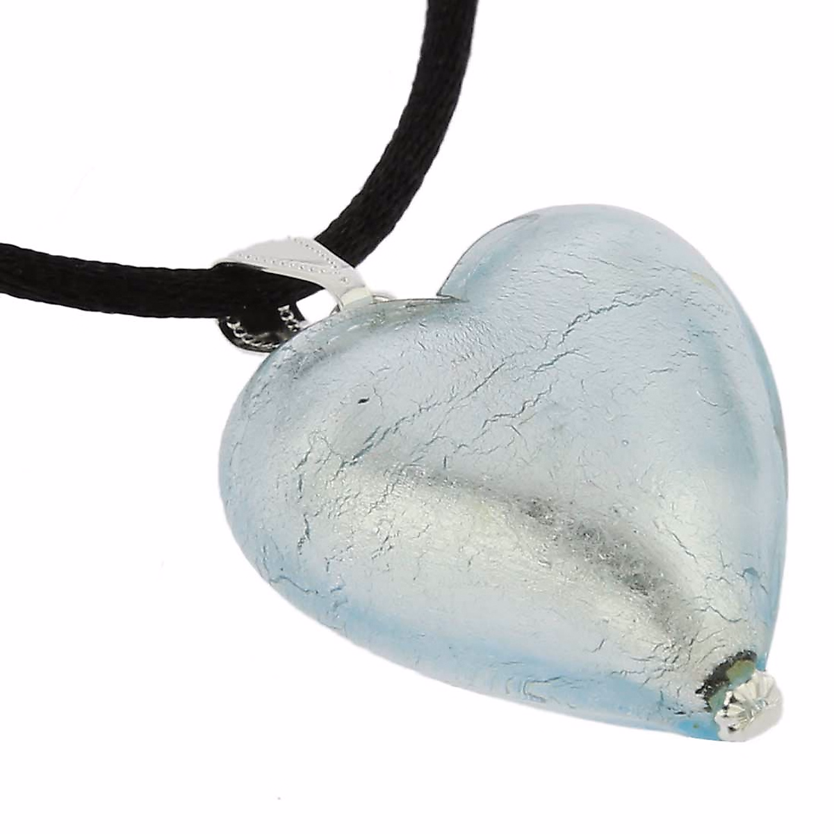 GlassOfVenice Murano Glass Heart Pendant - Silver Ice