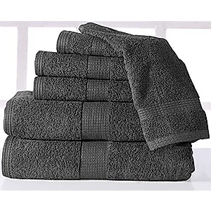 LANE LINEN Grey Bath Towels for Bathroom Set - 100% Cotton 6 Pc Towels Set, Absorbent Bathroom Towel Set, 2 Bath Towels, 2 Hand Towels, 2 Wash Cloths for Your Body and face-Grey Bath Towels Set