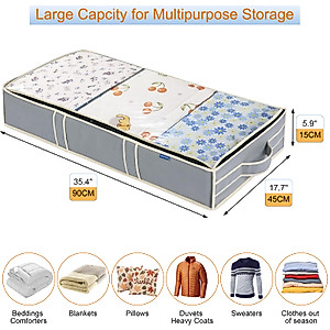 roomtalk 2 Pack Sturdy Underbed Storage Bags with Durable Handles Top Large Window, Under-the-Bed Organzier Bins, Foldable Under-Bed Storage Containers Organizing Comforter Clothes (Grey)