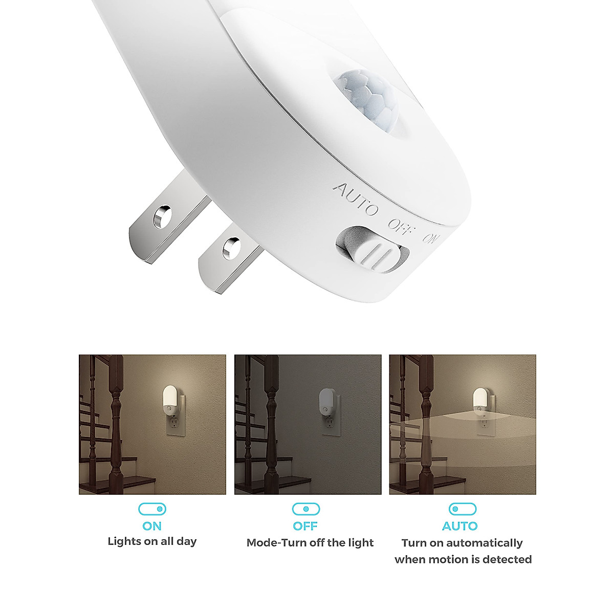 L LOHAS LED Motion Sensor Night Light, [2 Pack] Motion Activated Night Light, Daylight White, Adjustable Brightness, Motion Sensor Light Indoor Plug in for Nursery, Kids, Bedroom, Bathroom Night Light