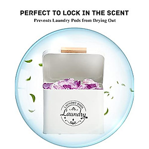 Laundry Pods Container with Hinged Lid. Farmhouse Metal Laundry Pods Holder Container for Laundry Room Decor. Modern Laundry Room Organization and Storage. Laundry Detergent Container for Laundry Room Storage(Cream)