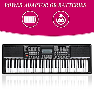 GLARRY 61-Key Portable Electronic Piano Keyboard for Beginner w/Lighted Keys, LCD Screen, Microphone, Headphones, 3 Teaching Modes, Built-In Speakers