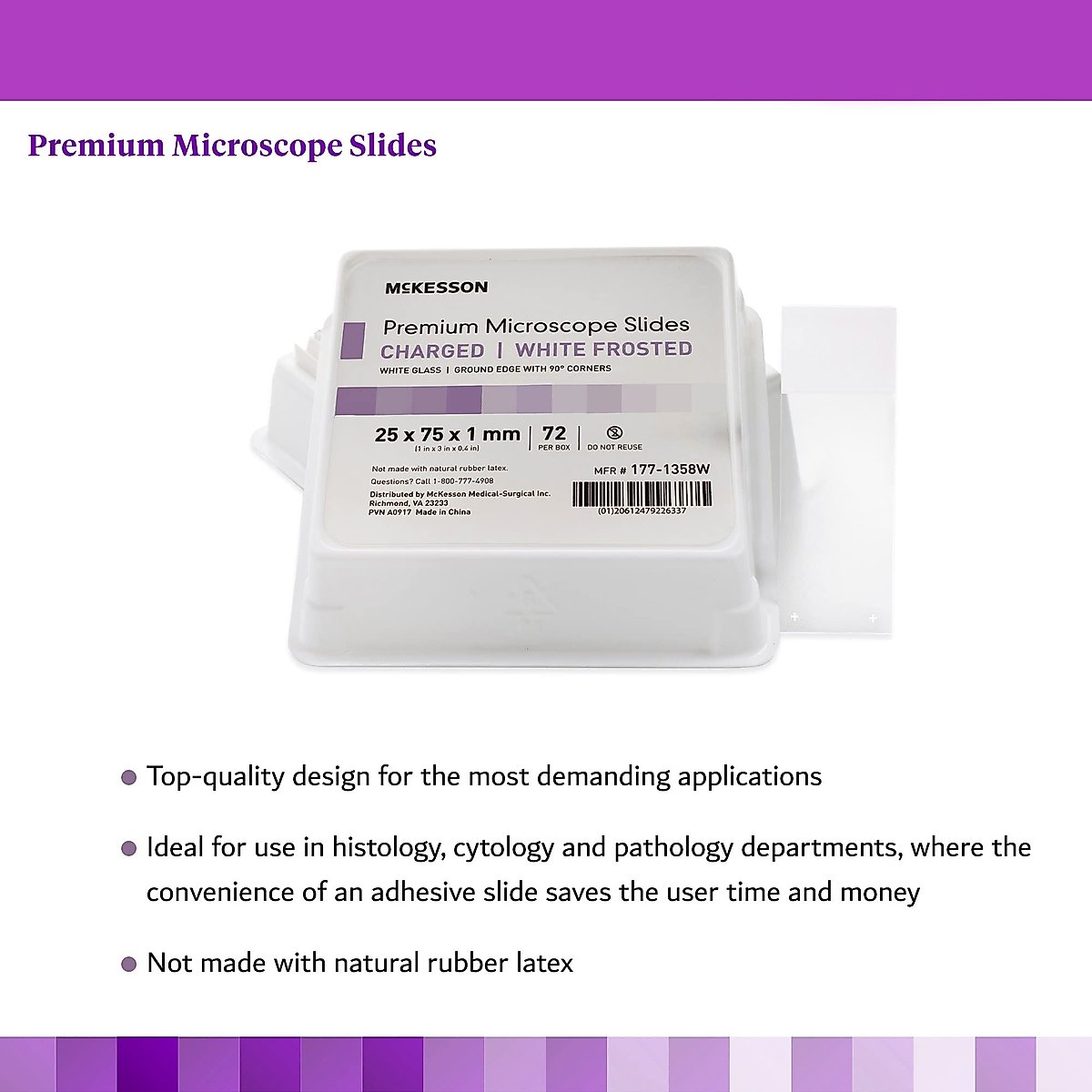 McKesson Microscope Slides - Charged, White Frosted, Ground Edged with 90° Corners, Pre-Cleaned Glass Slides, 72 Count