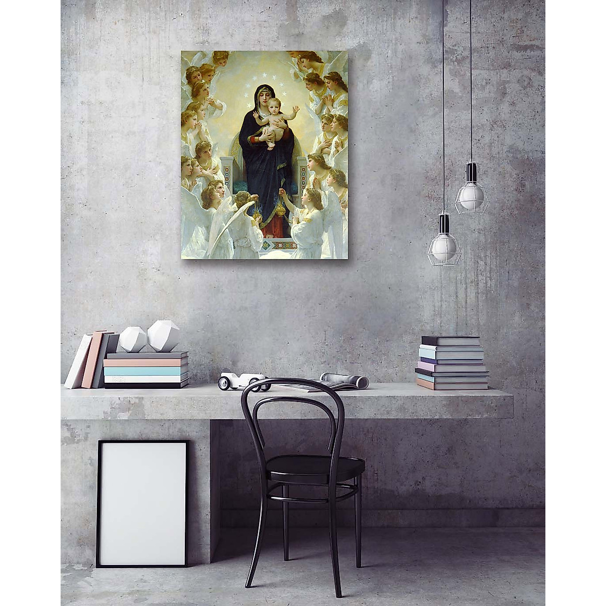 LB Virgin Mary Framed Canvas Wall Art Christ Jesus in Heaven Angel Paradise Painting Canvas Prints Christian Living Room Bedroom Bathroom Home Decor Ready to Hang,12x16 inch