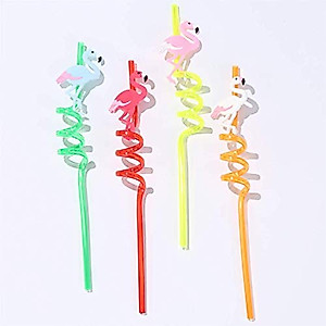12pcs Reusable Straws Silly Crazy Loop Straws Plastic Drinking Straws for Wedding Birthday Party Favors Supplies - Flamingo