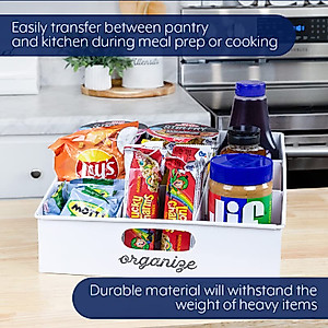 AuldHome Enamelware Farmhouse Snack Caddy (White); Rustic Countertop Storage Container with Dividers