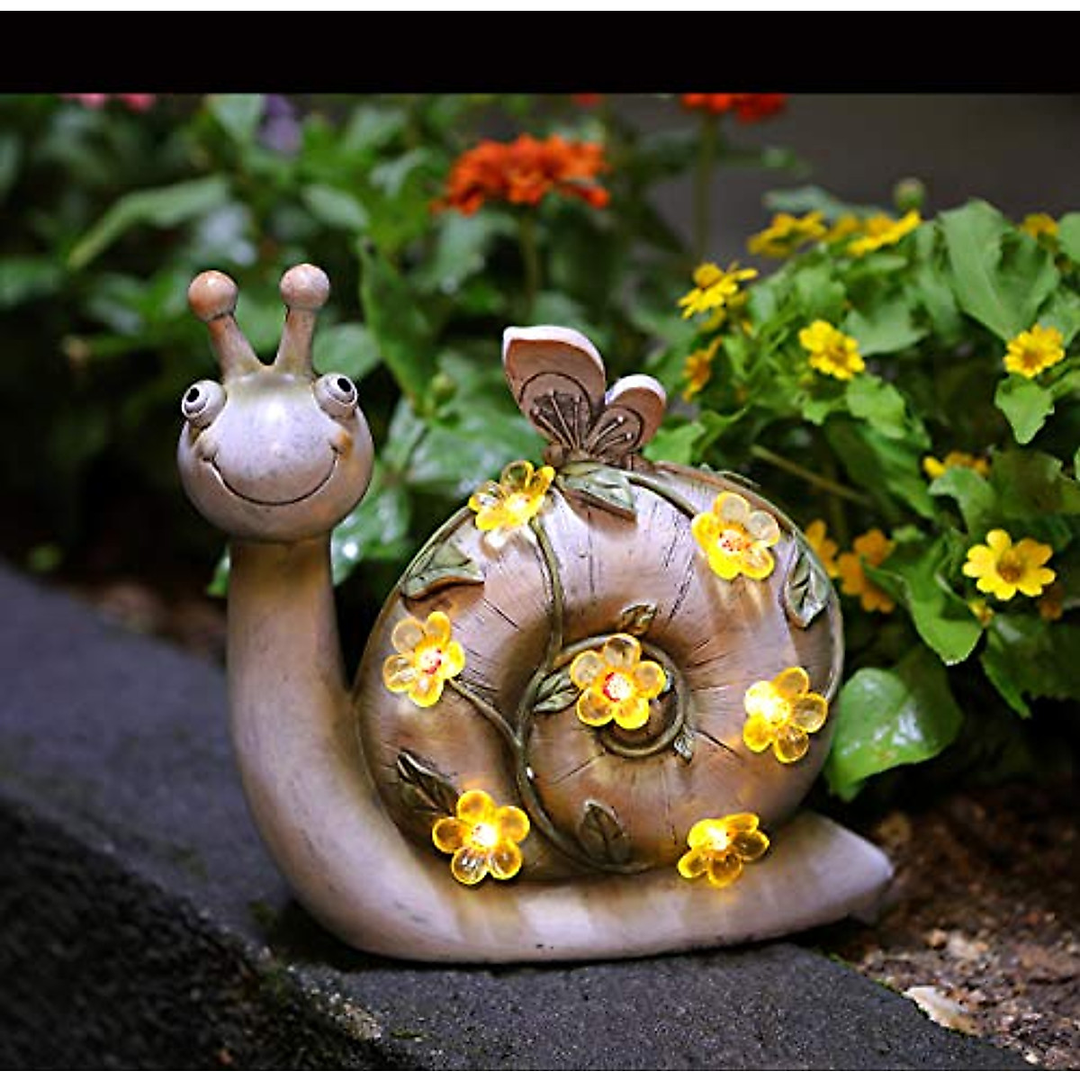 WSgift Resin Snail Figurine Lights Solar Powered Outdoor Statue Lights for Patio Lawn Garden Yard Decorations, L8.5 x W3.5X H8.5 Inch