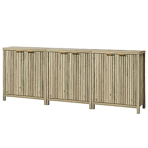OAKHAM HOME Oxford Storage Cabinet Fluted Sideboard Buffet Cabinet with Adjustable Shelves, Multifunctional Console Cabinet Modern Accent Cabinet Set of 3 (Sunwashed Ash Oak)