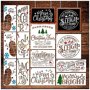 Christmas Stencils for Painting on Wood Large Xmas Merry Christmas Stencil Reusable for Paint Crafts Wall Porch Sign Glass Fabric Door (12 Christmas Sign 1)