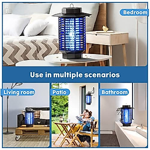 Bug Zapper Indoor Outdoor, Electric Mosquito Killer Fly Zappers Insect Trap Waterproof Mute Night Light with Rain Shield for Bedroom Patio Backyard Hotel
