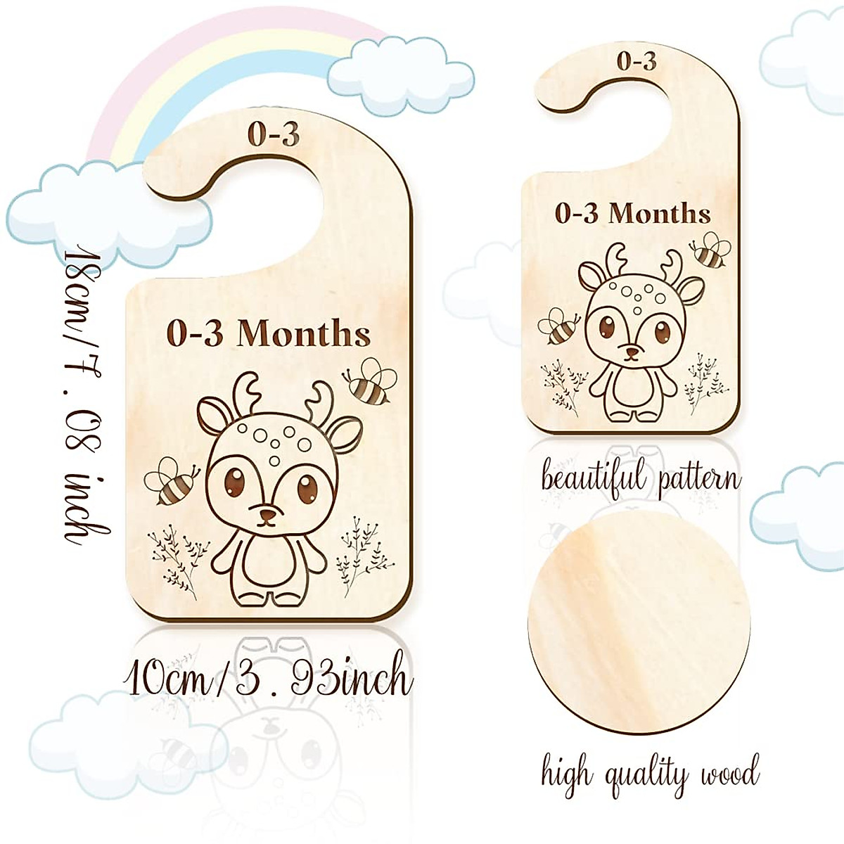 CRASPIRE Baby Nursery Closet Dividers Set of 10 Wooden Double-Sided Baby Clothes Size Hanger Organizer Moon Theme Nursery Decor from Newborn to 24 Months Home Wardrobe