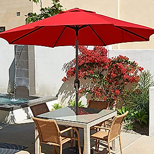 Blissun 9ft Patio Umbrella, Manual Push Button Tilt and Crank Garden Parasol (Red)
