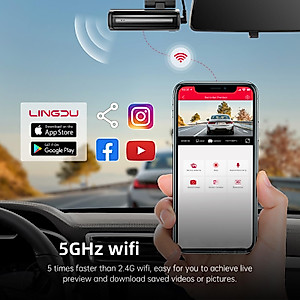 LINGDU LD06 5K Dash Cam, Real 4K+2K Dash Cam Front and Rear, Dash Camera for Cars Include 64GB Card, Built in 5GHz WiFi GPS, Voice Control, Super Night Vision, WDR, Parking Mode