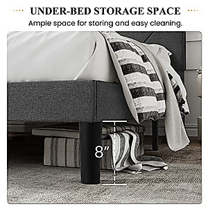 SHA CERLIN King Size Upholstered Bed Frame with Geometric Headboard, Heavy-Duty Platform Bed Frame with Wood Slats Support, Mattress Foundation, No Box Spring Needed, Easy Assembly, Dark Grey