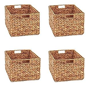Large Foldable Rectangle Woven Wicker Basket Bins for Storage by Trademark Innovations (Set of 4)