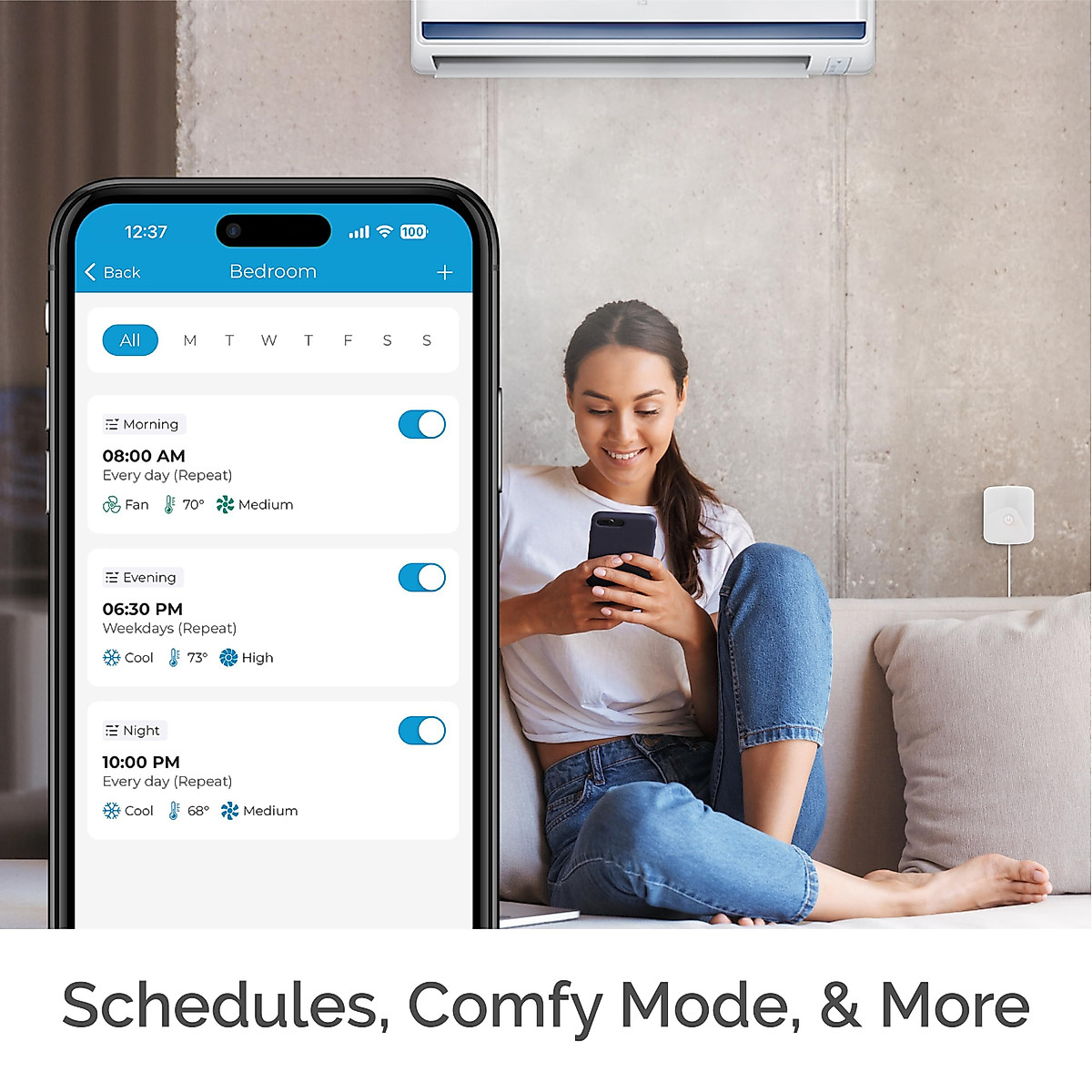 Cielo Breez Eco Smart AC Controller | Works with Mini Split, Window & Portable ACS | WiFi, Alexa, Google, SmartThings, Free Apps, NO Monthly Subscription | Schedules, Geofencing, Comfy & More (White)