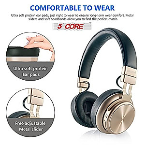 5 CORE Premium Bluetooth Wireless 5.0 USB Over-Ear Foldable Headphones with Microphone Deep Bass Stereo Headset with Soft Memory-Protein Earmuffs Gaming Headphone 13G Golden