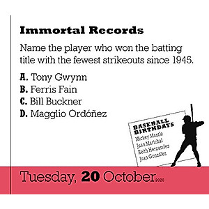 A Year of Baseball Trivia! Page-A-Day Calendar 2020: Immortal Records, Team History & Hall of Famers