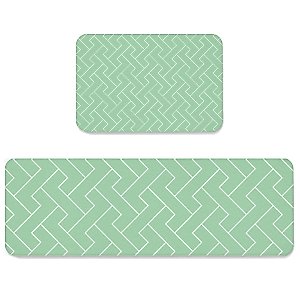 HELLOWINK Kitchen Mat Set of 2 Anti-Fatigue Kitchen Rug, Mint Green Non-Slip Kitchen Mats and Rugs, Kitchen Doormat Runner Rug for Floor Home Office Sink Laundry, Geometric