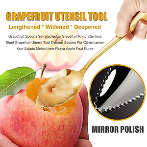 Grapefruit Spoons Serrated Edge Grapefruit Knife Stainless Steel Grapefruit Utensil Tool Dessert Spoons for Citrus Lemon Kiwi Salads Melon Lime Pitaya Apple Fruit Puree (Gold)