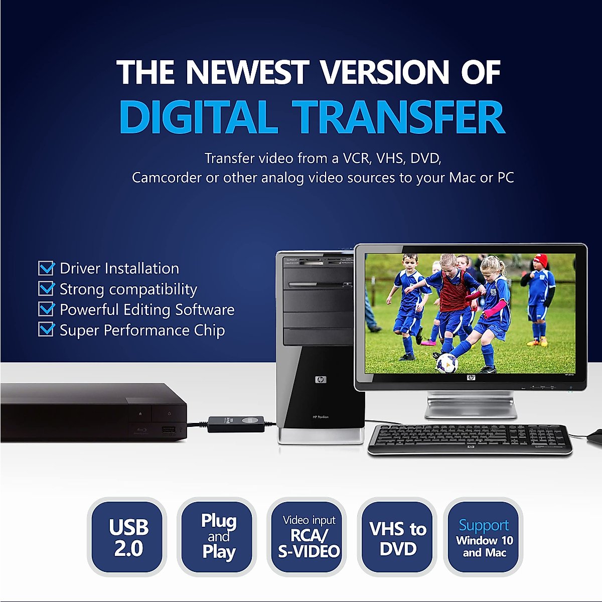 UCEC USB 2.0 Video Capture Device - Pro Version, VHS to Digital Converter, VHS to DVD Converter, Digitize Video for Mac, PC, Upgraded Version