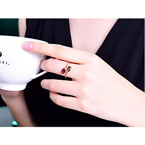 Emerald Ring 925 Silver Cocktail Rings Rotating Snowflake Pentagram Water Drop Opening Adjustable Zirconia Anniversary Promise Ring CZ Eternity Engagement Wedding Ring for Women (Water Drops)