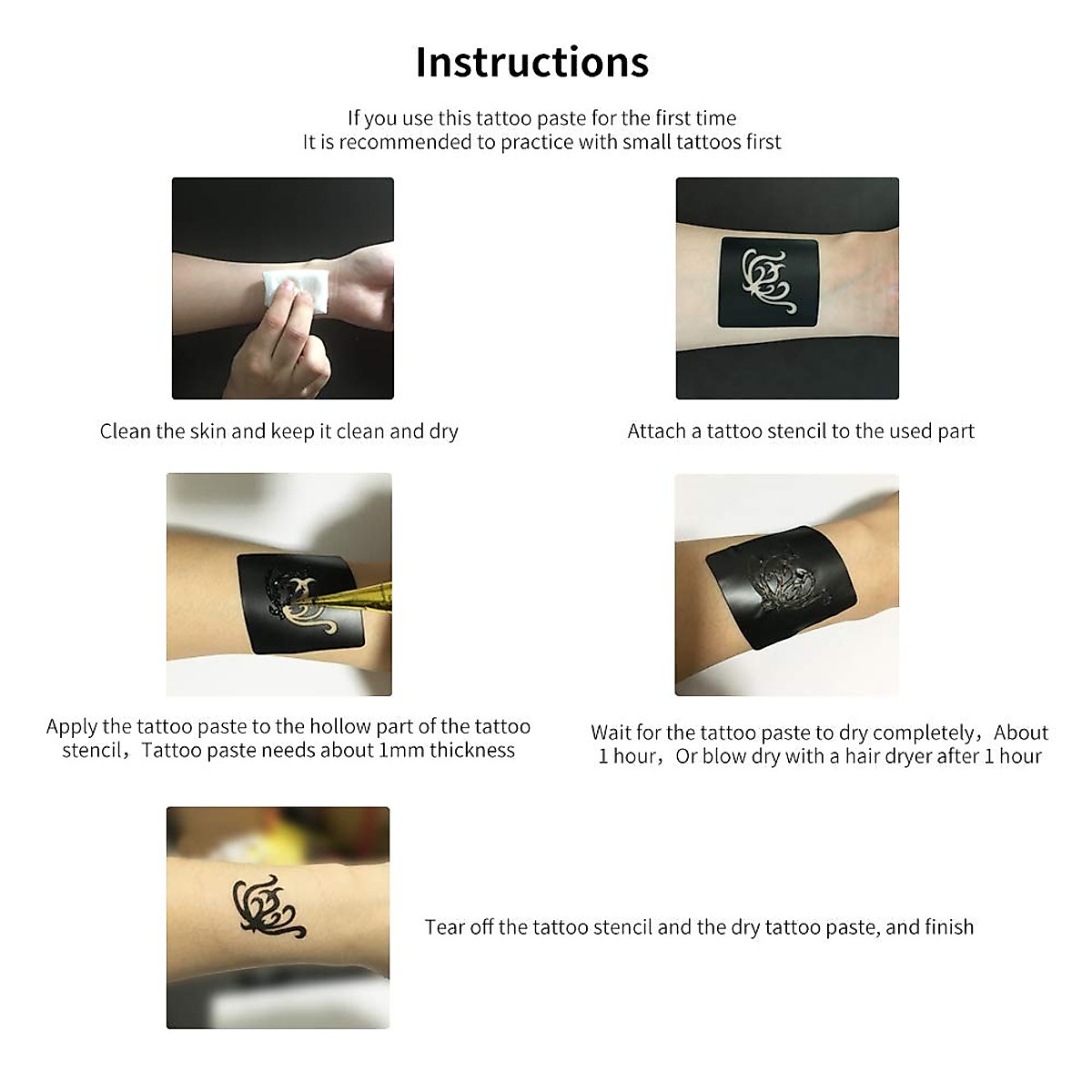 BKDRL 95 Pcs 3 Pages Tattoo Stencils,4 Pcs 3 Color Temporary Tattoo Kit, Black Brown Maroon