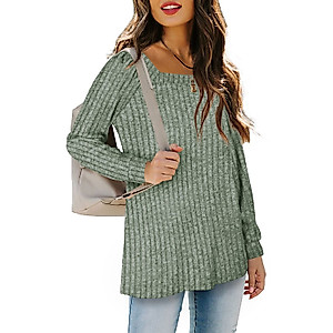 WIHOLL Tunic Sweaters for Women Loose Fit Fall Sweatshirts Grey Green M