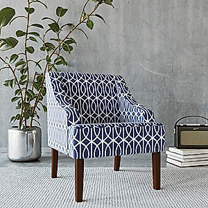 HomePop Velvet Swoop Arm Living-Room-Chairs, Blue Trellis