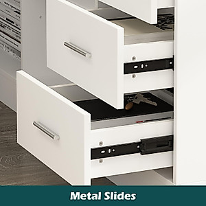 Homsee Home Office L Shaped Electric Standing Desk with Drawers and Shelves, Height Adjustable & Shape Reversible Stand up Desk, 63" Computer Desk Executive Corner Desk, White