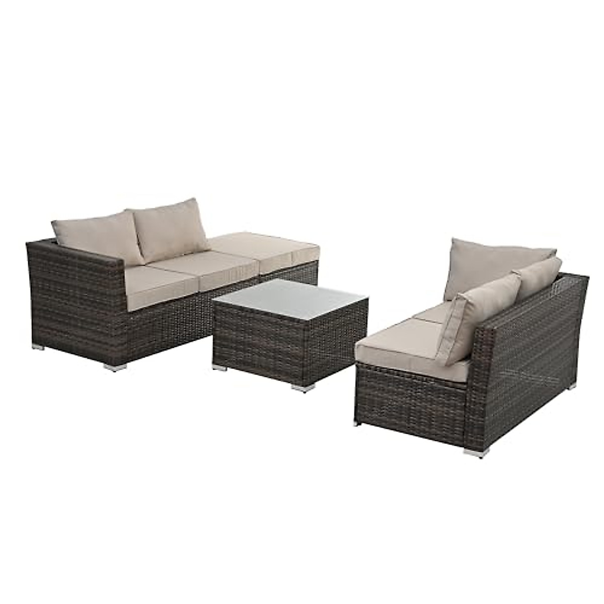 Patio Furniture Outdoor Seasonal Pe Wicker 4 Set with Tempered Glass Coffee Table Grey Rattan Deep Seating