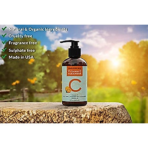 Simplified Skin Vitamin C Facial Cleanser (8 oz) Gel for Daily Anti-Aging & Acne Treatment. Clear Pores on Oily, Dry & Sensitive Skin. Natural Makeup Removing Face Wash