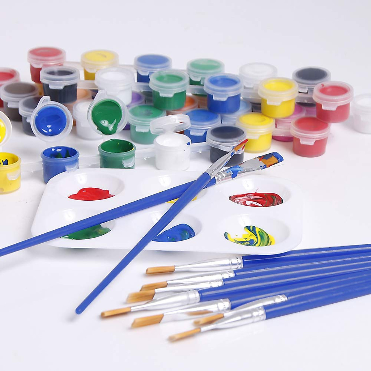 60 Pcs 9mm Wide Flat Paint Brushes Set with Nylon Hair,Small Brush Bulk for Detail Painting,Short Plastic Handle,Acrylic Oil Watercolor Fine Art Painting for Kids,Students,Starter,Teens, Adults, Artis