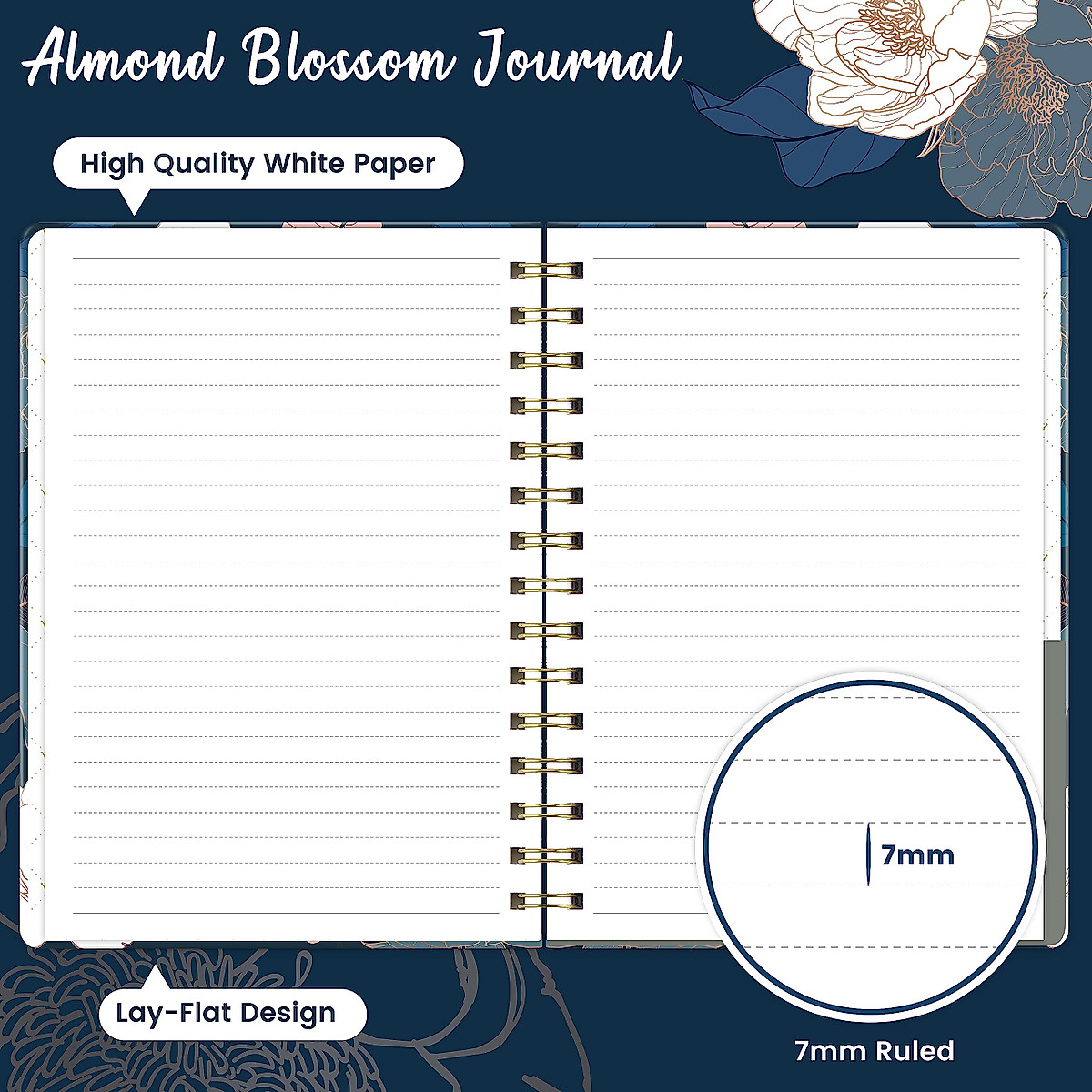 Spiral Journal/Notebook - Lined Journal with Back Pocket and Hardcover, 8.5" x 6.4", College Ruled Notebook/Journal, Premium Thick Paper, Strong Twin-Wire Binding, Perfect for School, Office & Home -