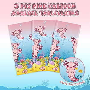 chiazllta 3Pcs Axolotl Party Birthday Decoration Pink Cartoon Axolotl Tablecloth Plastic Reptile Animal Tablecover Waterproof Rectangle Table Cover for Axolotl Baby Shower Party Supplies108 x 54in
