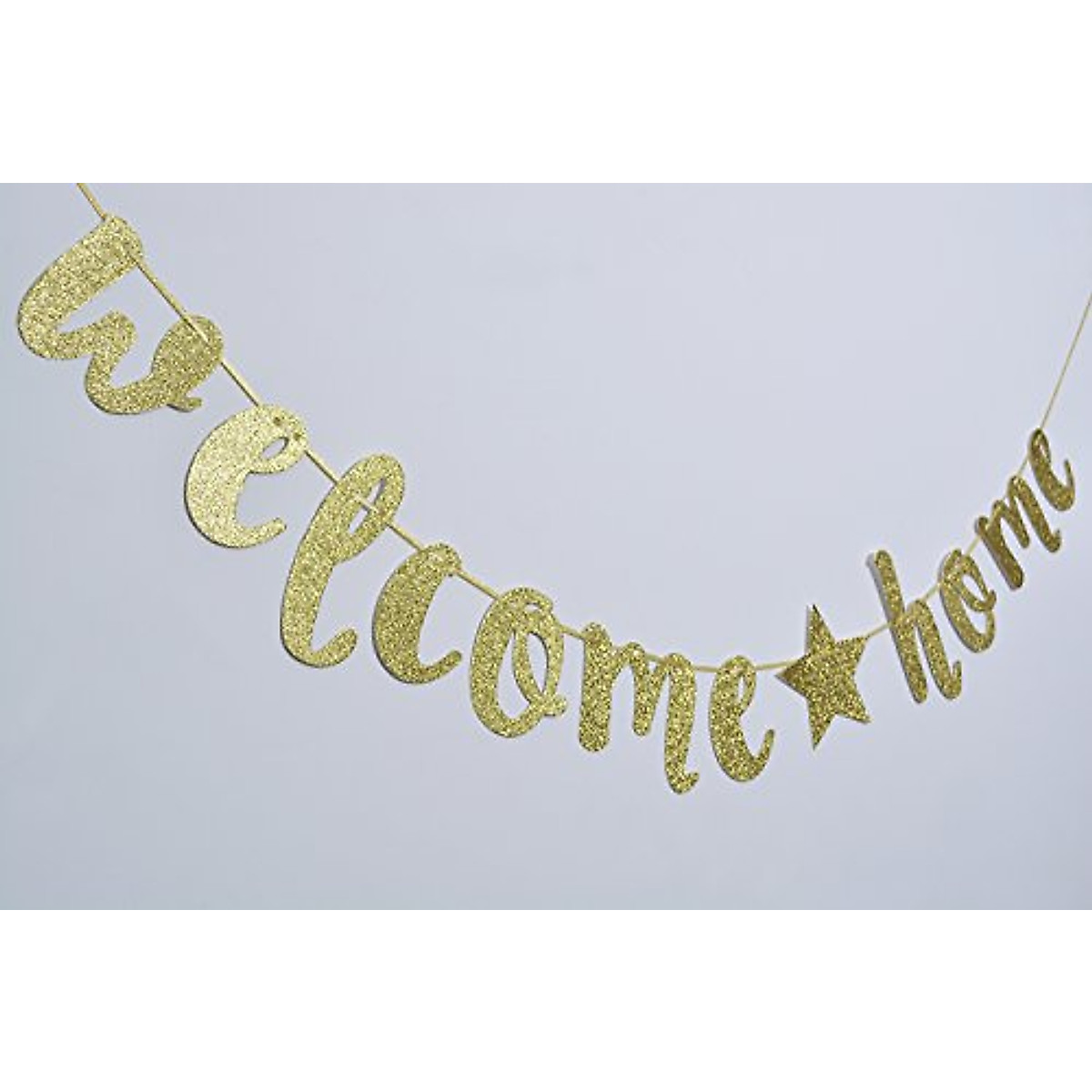 Qttier Welcome Home Gold Glitter Banner for Housewarming Patriotic Military Decoration Family Party Supplies Cursive Bunting Photo Booth Props Assembled Sign ( Gold )
