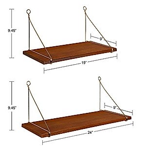 Kate and Laurel Vista Wood and Metal Wall Shelves, 2 Piece Set, Walnut Brown and Gold