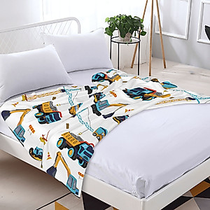 Construction Truck Blanket Boys Excavator Plush Throw Blanket Soft Fuzzy Flannel Tractor Blanket for Bed Couch Sofa Decor Blankets Trucks Car Lover Toddler Kids Blankets Gifts 60"x50"