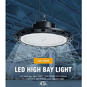 LED High Bay Light 100W 14,000lm 5000K Daylight White,ETL Certified LED Warehouse Light